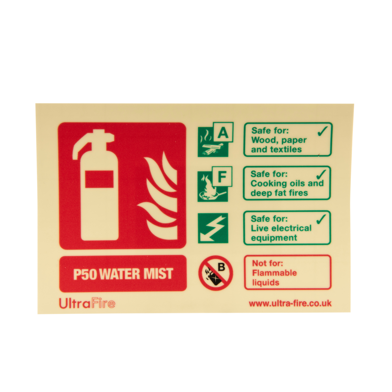 Photoluminescent P50 Water Mist Fire Extinguisher Signs Self-Adhesive ...