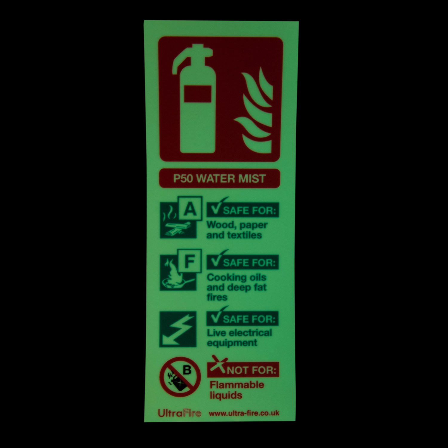 Photoluminescent P50 Water Mist Fire Extinguisher Signs Self-Adhesive ...