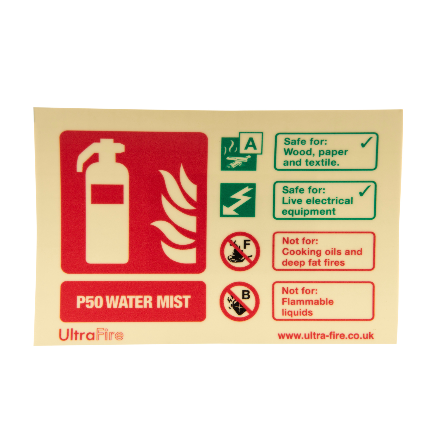 Photoluminescent P50 Water Mist Fire Extinguisher Signs Self-Adhesive ...