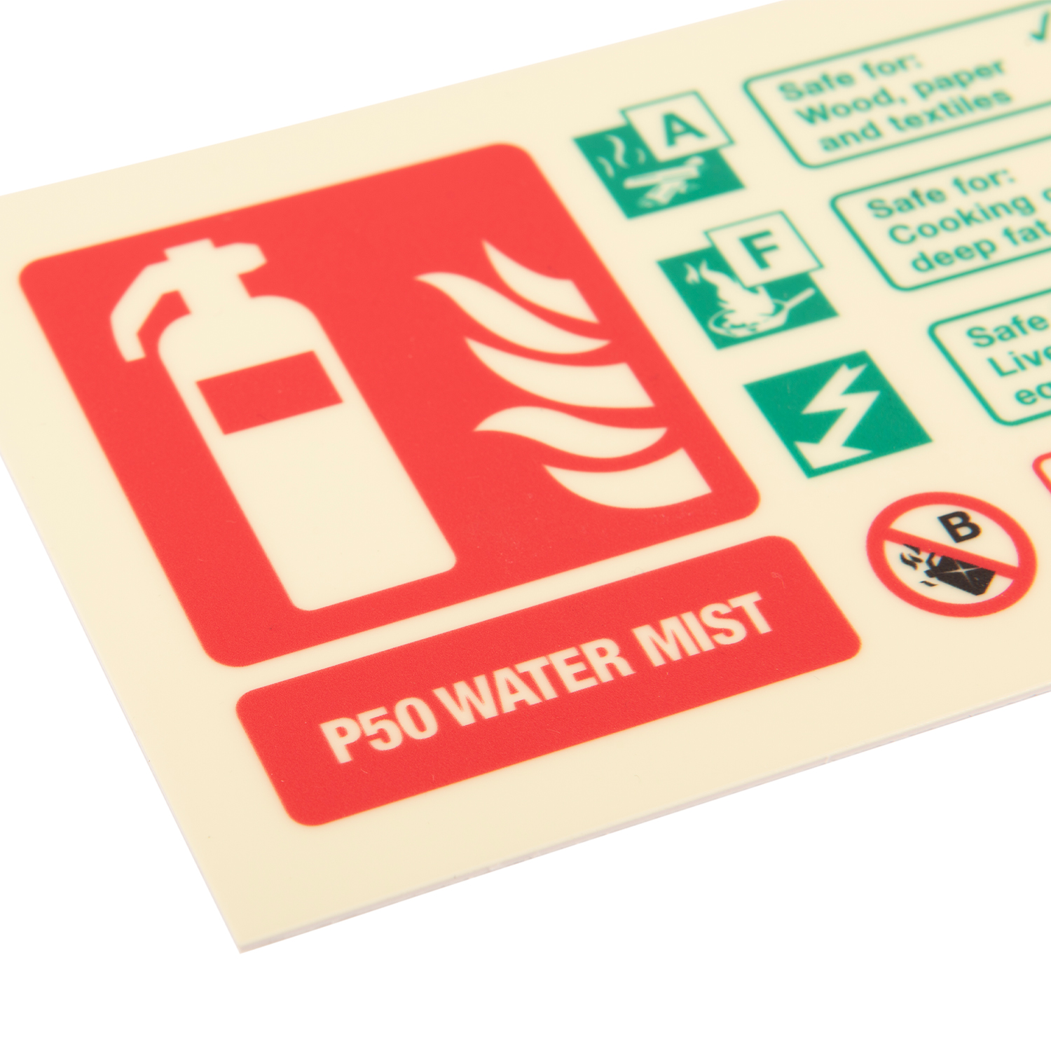 Photoluminescent P50 Water Mist Fire Extinguisher ID Signs Rigid PVC ...