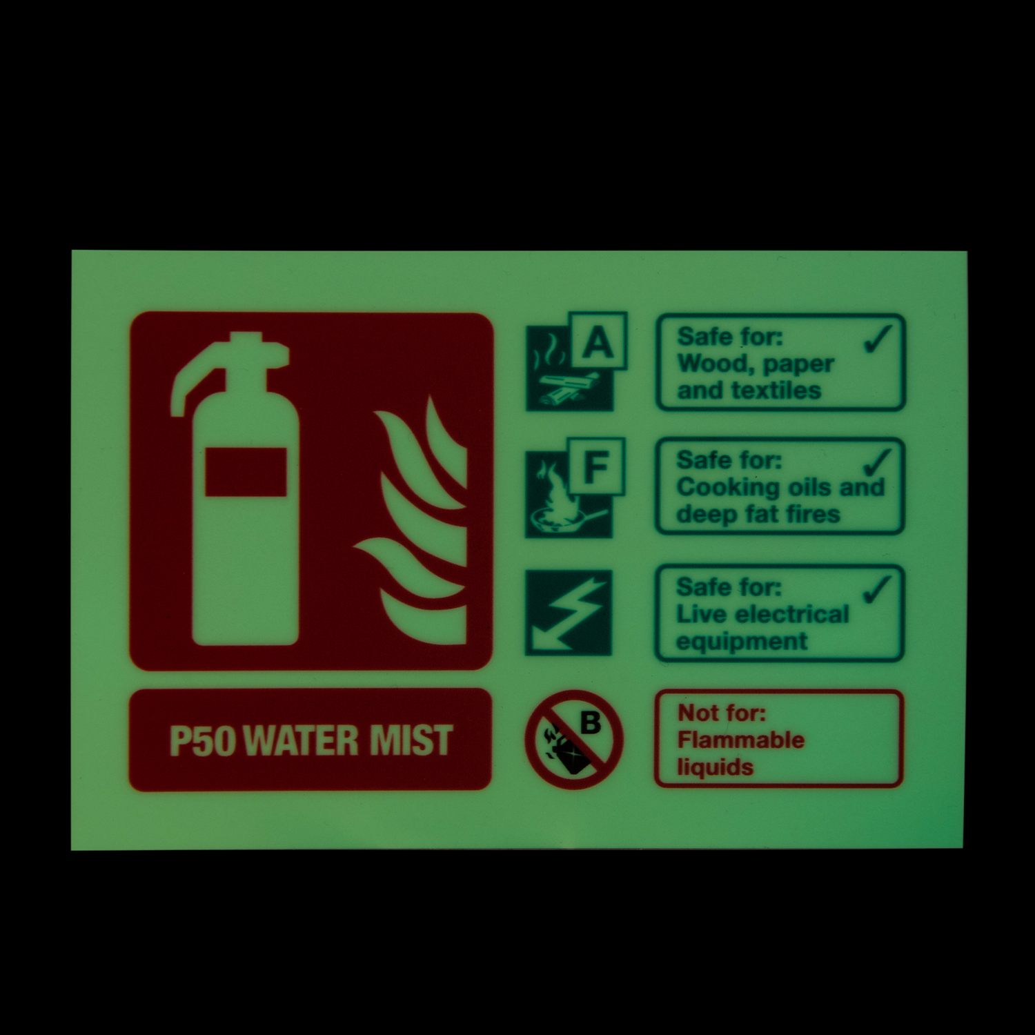 Photoluminescent P50 Water Mist Fire Extinguisher ID Signs Rigid PVC ...