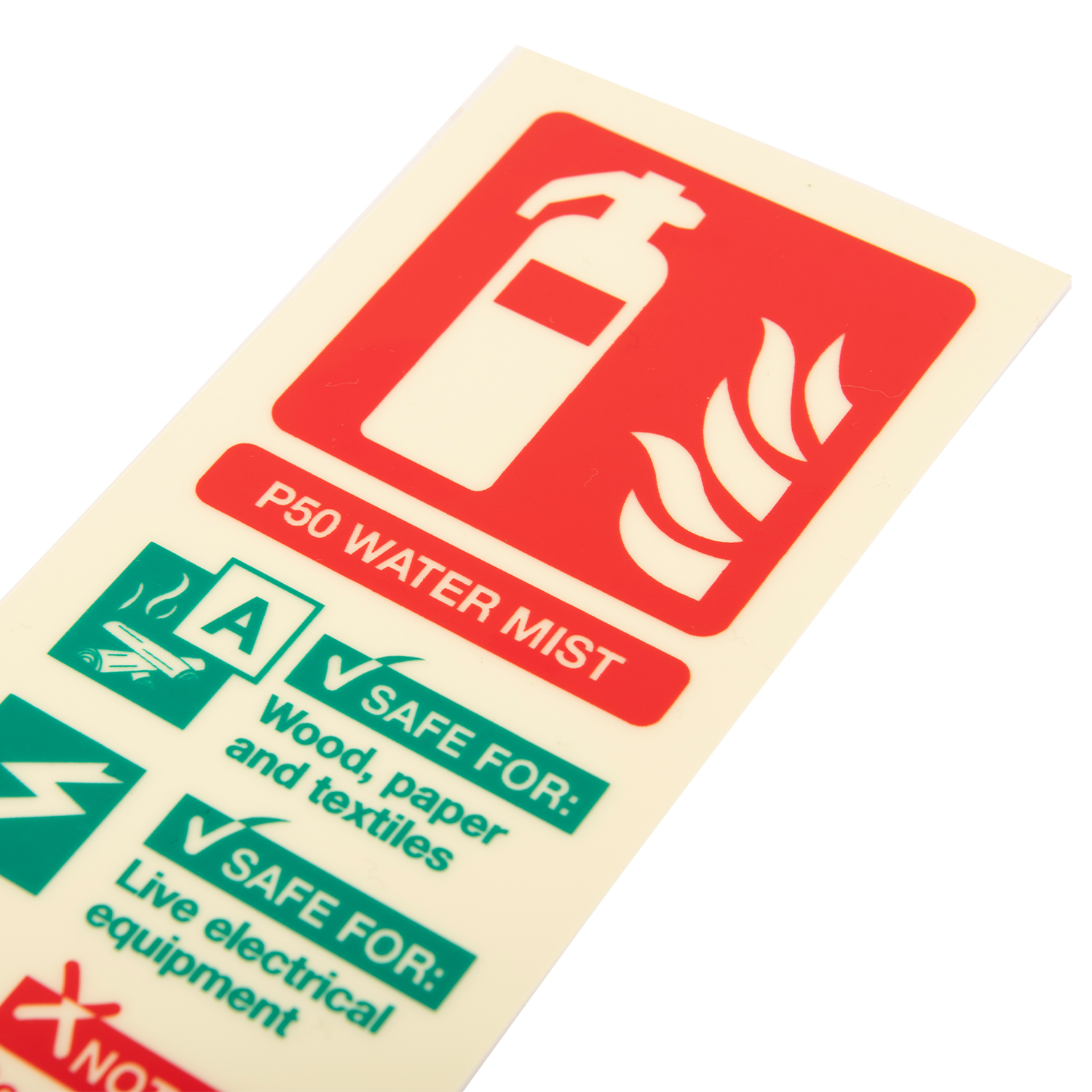 Photoluminescent P50 Water Mist Fire Extinguisher ID Signs Rigid PVC ...